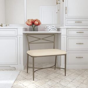 Hillsdale, Wimberly Modern Metal Vanity Stool with Rectangular Seat and X-Back Design for Makeup Room or Bathroom, Gold with Cream