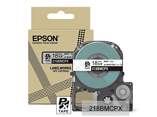 Epson LABELWORKS 218BMCPX PET (Polyester) Tape Cartridge - Black on Matte Clear Designer Craft Label Maker Tape - 3/4" (18MM) Wide, 26'