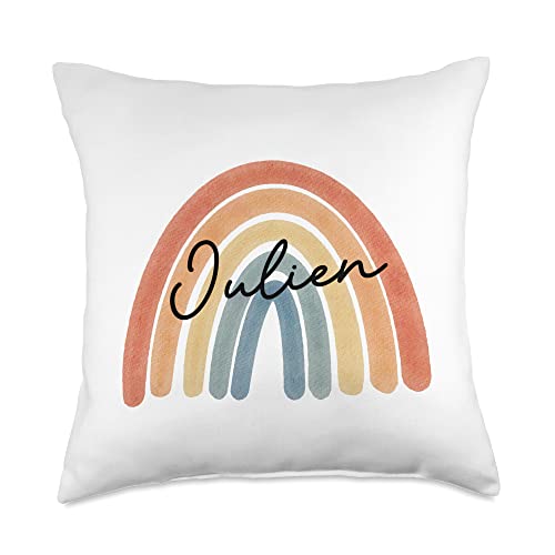 Boys & Girls New Baby Personalized Name Cushions New Born Baby Julien Personalized Gift Rainbow Nursery Throw Pillow, 18x18, Multicolor