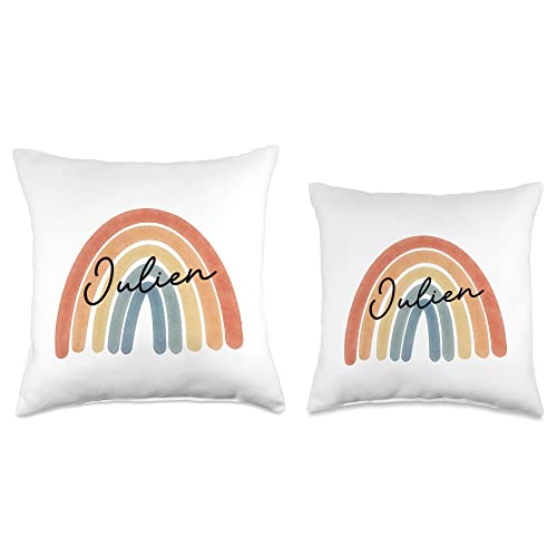 Boys & Girls New Baby Personalized Name Cushions New Born Baby Julien Personalized Gift Rainbow Nursery Throw Pillow, 18x18, Multicolor