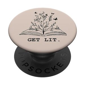 get lit library book wildflowers lovers literature teacher popsockets standard popgrip