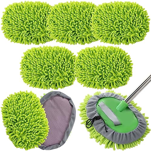 Tallew 5 Pcs Car Wash Mitt Car Wash Kit, Car Wash Brush Not Included, Microfiber Mitt Car Wash Detail Car Cleaning Tools Truck Washing Kit Chenille Scratch Free Replacement Kit for Auto RV Pickup Bus