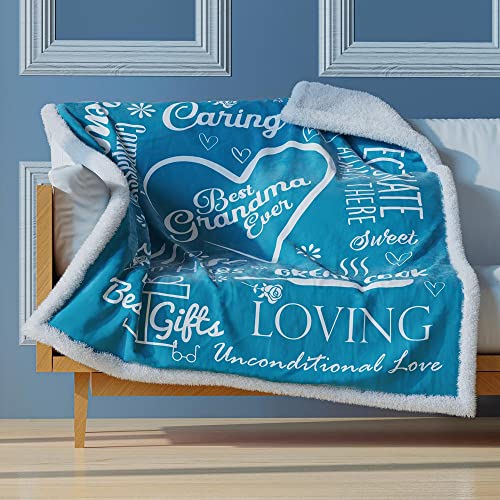 Done Lucky Grandma Blanket - Grandma Gift for Birthday, Mother's Day, Christmas, etc. - Sherpa Throw Blanket Gift for Grandma (Cyan)