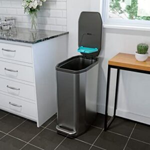 Home Zone Living 13 Gallon Slim Kitchen Trash Can with CleanAura Odor Control Pod, Stainless Steel, 50 Liters, Silver