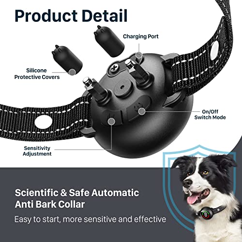 NBJU Rechargeable Anti Barking Collar with 5 Adjustable Sensitivity, Optional Beep Vibration Shock Mode, Humane Dog Training Collar for Large Medium Small Dogs, IP67 Waterproof