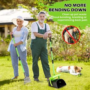 MXF Pooper Scooper Swivel Bin & Rake Kit with 20 Waste Bags, 36.6" Long Handle Adjustable Portable Non-Breakable Dog Pooper Scooper for Large Medium Small Dogs, Poop Scooper for Lawn Yard Dog Kennel