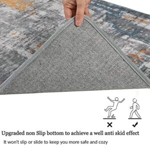 famibay 3x5 Area Rug for Bedroom Washable Throw Rugs with Rubber Backing Soft Flurry Bedroom Carpet Non Slip Modern Abstract Low Pile Small Floor Rugs for Living Room Kitchen Bathroom Dorm(Grey/Rust)