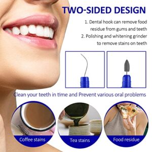 Portable Travel Toothpick Dental Tool, Stainless Steel Toothpick and Emery Stain Eraser, Metal Toothpick, Teeth Cleaning Plaque Remover Stain Remover with Chain (2)