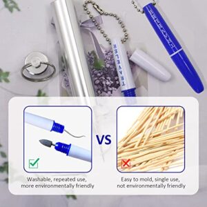 Portable Travel Toothpick Dental Tool, Stainless Steel Toothpick and Emery Stain Eraser, Metal Toothpick, Teeth Cleaning Plaque Remover Stain Remover with Chain (2)