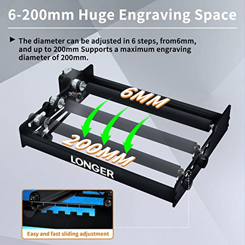 Longer Laser Engraver Rotary Roller, a Good Partner for Laser Engraving Machine， Y-axis Laser Engraver Attachment 360° Rotation, 6-100mm Engraving Space, Compatible with Other Brands of Engraver