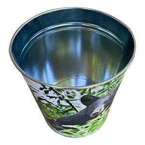 Pine Ridge Bear in Tree Wastebasket - Round Metal Open Top Small Trash Can for Office, Living Room, Kitchen, Bathroom, Dorm, Bedroom and Compact Spaces