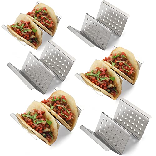 Taco Holders Stainless Steel Taco Holder Stands Set of 6 Each Taco Rack Holds 2 Soft & Hard Shell Tacos for Taco Rack, Taco Shell Holder, Taco Tray, Oven, Grill