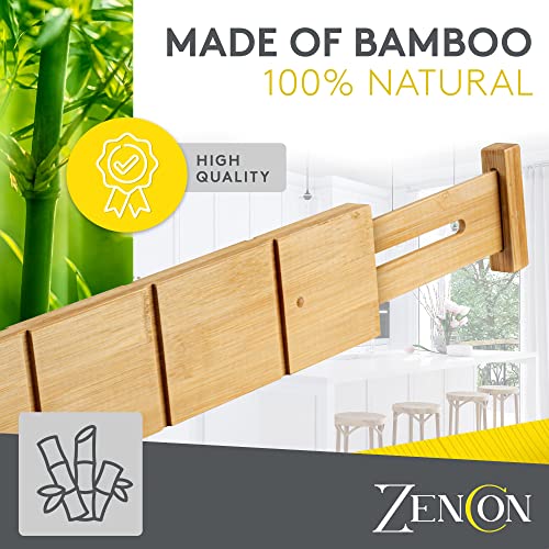 ZENCON Kitchen & Dresser Drawer Dividers with Inserts & Liner | Adjustable Bamboo Drawer Dividers | Spring Loaded Drawer Organizer for Large Utensils & Clothes, Tall Wood Drawer Divider (Long)