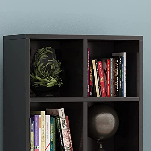 MIN WIN Cube Bookshelf 4 Tier Open Bookcase with Drawers & Legs, 41" Tall Black Wood Bookshelves Display Short Book Shelf,Freestanding Decorative Storage Organizer Shelf for Living Room Home Office