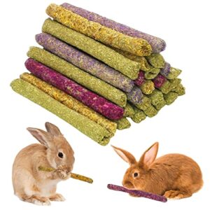 hamiledyi 68pcs timothy hay sticks rabbit chew toys mixed natural bunny molar sticks guinea pig molar rod treats for chinchilla hamster and other small animals molars snack food