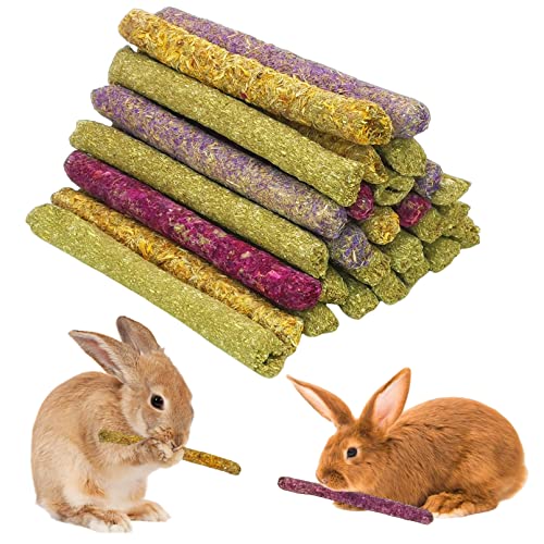 Hamiledyi 68PCS Timothy Hay Sticks Rabbit Chew Toys Mixed Natural Bunny Molar Sticks Guinea Pig Molar Rod Treats for Chinchilla Hamster and Other Small Animals Molars Snack Food