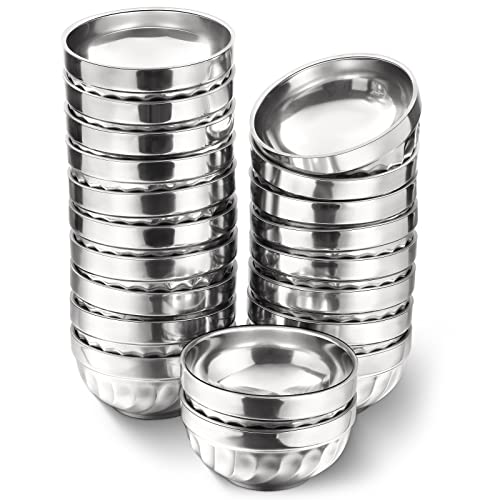 20 Pack Stainless Steel Bowls 4.5 Inches Metal Double Walled Snack Bowls Small Insulated Metal Mixing Bowls Multipurpose Lightweight Toddlers Dinner Bowls for Cereal, Noodles, Ice Cream