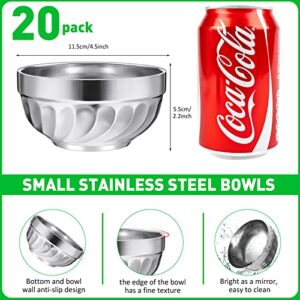 20 Pack Stainless Steel Bowls 4.5 Inches Metal Double Walled Snack Bowls Small Insulated Metal Mixing Bowls Multipurpose Lightweight Toddlers Dinner Bowls for Cereal, Noodles, Ice Cream