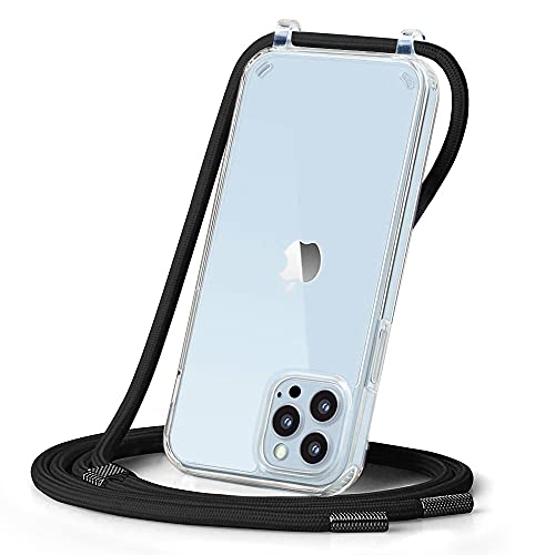 YCJACE Crossbody Case for iPhone 13 Pro Max 6.7",Clear Hard Phone Case Cover for iPhone 13 Pro Max Holder with Neck Cord Lanyard Strap-Black