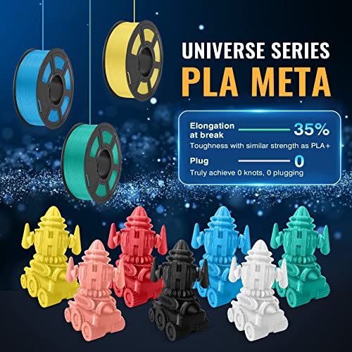 【PLA-Meta & PLA Plus】SUNLU 3D Printer Filament PLA-Meta 1.75mm, Dimensional Accuracy +/- 0.02 mm, 250G*8 Rolls, Black+White+Grey+Blue+Green+Red+Yellow+Pink & PLA+ 1KG, Black