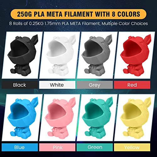 【PLA-Meta & PLA Plus】SUNLU 3D Printer Filament PLA-Meta 1.75mm, Dimensional Accuracy +/- 0.02 mm, 250G*8 Rolls, Black+White+Grey+Blue+Green+Red+Yellow+Pink & PLA+ 1KG, Black