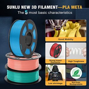 【PLA-Meta & PLA Plus】SUNLU 3D Printer Filament PLA-Meta 1.75mm, Dimensional Accuracy +/- 0.02 mm, 250G*8 Rolls, Black+White+Grey+Blue+Green+Red+Yellow+Pink & PLA+ 1KG, Black