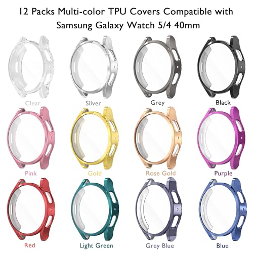 [12 Pack] Compatible with Samsung Galaxy Watch 5/4 40mm Screen Protector, YUVIKE Full Protection Soft TPU Case Cover, Anti Scratch Protective Shell Bumper Case Cover for Women Man 40mm