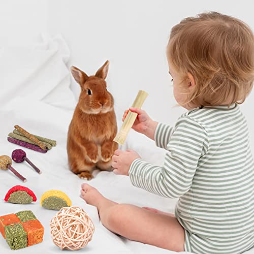 VESPRO Bunny Toys for Rabbits Hamster/Guinea Pig Toys Natural Timothy Hay Sticks Chew Treats and Balls for Rabbit, Bunny, Chinchilla, Guinea Pig, Hamster, Bunny Teeth Care