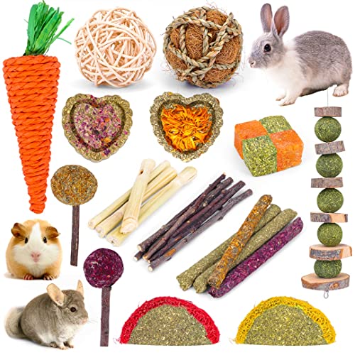 VESPRO Bunny Toys for Rabbits Hamster/Guinea Pig Toys Natural Timothy Hay Sticks Chew Treats and Balls for Rabbit, Bunny, Chinchilla, Guinea Pig, Hamster, Bunny Teeth Care