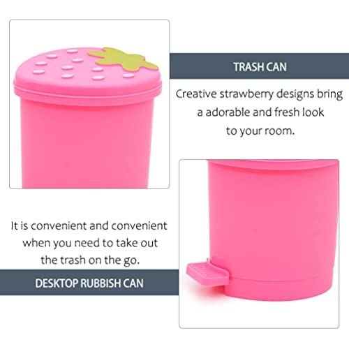 HEMOTON Strawberry Trash Can Mini Desktop Trash Can with Lid Kawaii Trash Bin Small Wastebaskets Cute Plastic Garbage Can for Desk Car Office Kitchen