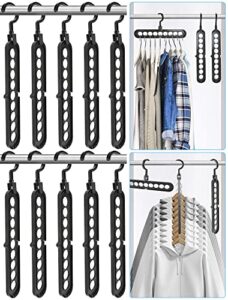 magic hangers, 10 pack black hangers, clothes hangers, closet organizers and storage, hangers space saving, non-slip hangers, multifunctional storage plastic hangers with 9 slots, dorm room essentials