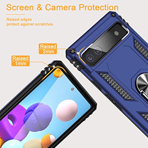 Muntinfe for Google Pixel 6a Case with Tempered Glass Screen Protector [2 Pack], Military-Grade Armor Shockproof Protective Phone Cover with Ring Magnetic Kickstand for Pixel 6a, Blue