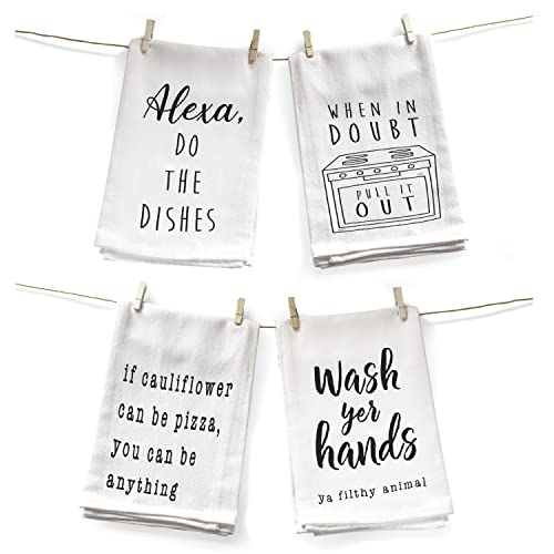 MAINEVENT Funny Kitchen Towel 4 Pack 18x24 Inch, Set of 4 Cute Kitchen Towel, Funny Dish Towel Saying, Funny Housewarming Gift Funny Hand Towel Alexa Do The Dishes Kitchen Towel Cute Funny Dish Towel