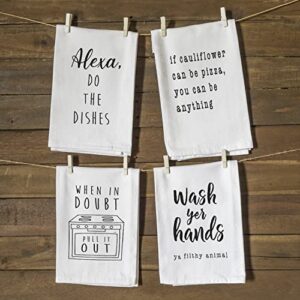 MAINEVENT Funny Kitchen Towel 4 Pack 18x24 Inch, Set of 4 Cute Kitchen Towel, Funny Dish Towel Saying, Funny Housewarming Gift Funny Hand Towel Alexa Do The Dishes Kitchen Towel Cute Funny Dish Towel