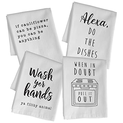 MAINEVENT Funny Kitchen Towel 4 Pack 18x24 Inch, Set of 4 Cute Kitchen Towel, Funny Dish Towel Saying, Funny Housewarming Gift Funny Hand Towel Alexa Do The Dishes Kitchen Towel Cute Funny Dish Towel