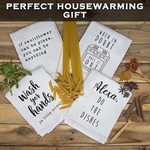 MAINEVENT Funny Kitchen Towel 4 Pack 18x24 Inch, Set of 4 Cute Kitchen Towel, Funny Dish Towel Saying, Funny Housewarming Gift Funny Hand Towel Alexa Do The Dishes Kitchen Towel Cute Funny Dish Towel