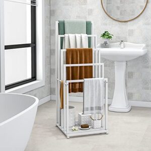 bofeng 5 tiers white metal towel rack freestanding towel holder drying shelf stand towel bar storage ladder with shelf bathroom accessories organizer bath storage,hand towels,washcloths,kitchen cloth