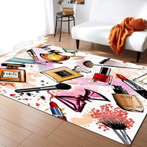 perfume lipstick nail polish brush area rug, fashion women makeup theme rugs floor carpet, indoor non-slip rug for room sofa living room mat bedroom home decor floor mats 2ftx6ft