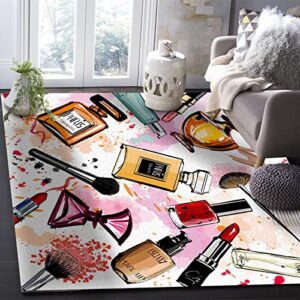 Perfume Lipstick Nail Polish Brush Area Rug, Fashion Women Makeup Theme Rugs Floor Carpet, Indoor Non-Slip Rug for Room Sofa Living Room Mat Bedroom Home Decor Floor Mats 2ftx6ft