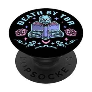 death by t.b.r to be read skeleton reading book halloween popsockets swappable popgrip