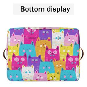 Rectangular Cats Baskets, Kitten Girls Storage Bins Kids Storage Basket with PU Leather Handles Cute Baskets Clothes Toys Box Books Baskets Gifts Baskets for Closet Shelf Nursery Bedroom 15x11x9.5 In