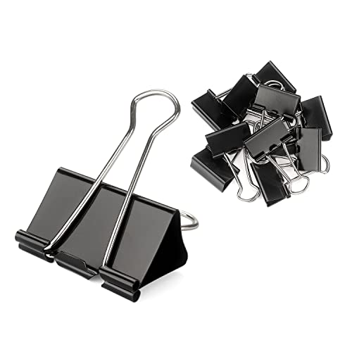 Black Binder Clips Paper Clamps Clips Small Size, 1.0 Inches, 36 Pack