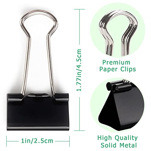 Black Binder Clips Paper Clamps Clips Small Size, 1.0 Inches, 36 Pack