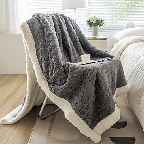 Warm Sherpa Fleece Blanket Twin Size Thick Throw Soft Plush Fluffy Boho Tufted Blanket for Bed Sofa Couch, Cozy Warm Velvet Fleece Throw for Winter, Gray 60''x80''