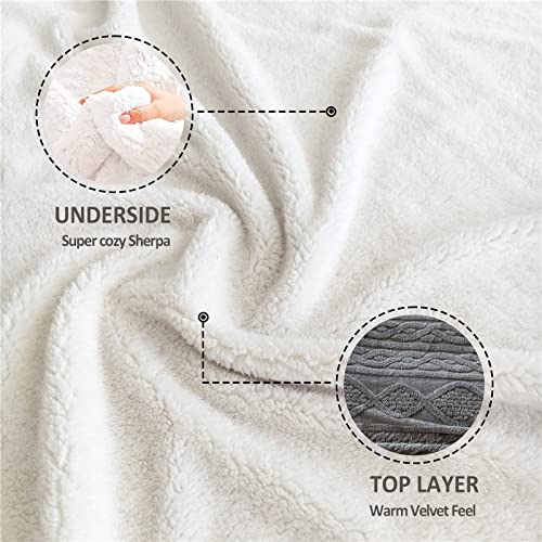 Warm Sherpa Fleece Blanket Twin Size Thick Throw Soft Plush Fluffy Boho Tufted Blanket for Bed Sofa Couch, Cozy Warm Velvet Fleece Throw for Winter, Gray 60''x80''