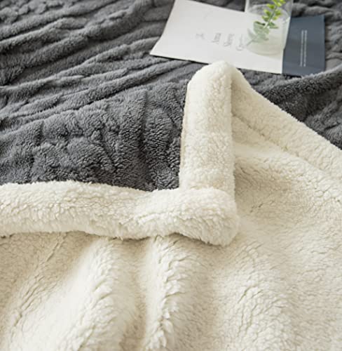 Warm Sherpa Fleece Blanket Twin Size Thick Throw Soft Plush Fluffy Boho Tufted Blanket for Bed Sofa Couch, Cozy Warm Velvet Fleece Throw for Winter, Gray 60''x80''