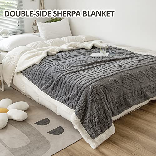 Warm Sherpa Fleece Blanket Twin Size Thick Throw Soft Plush Fluffy Boho Tufted Blanket for Bed Sofa Couch, Cozy Warm Velvet Fleece Throw for Winter, Gray 60''x80''