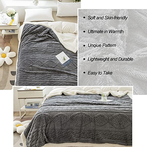 Warm Sherpa Fleece Blanket Twin Size Thick Throw Soft Plush Fluffy Boho Tufted Blanket for Bed Sofa Couch, Cozy Warm Velvet Fleece Throw for Winter, Gray 60''x80''