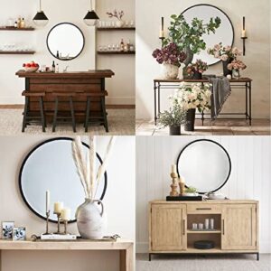 G-LEAF Black Round Mirror 24 inch, Circle Mirror for Bathroom, Entryway, Vanity, Living Room, Round Bathroom Mirror for Wall