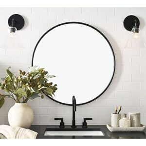 G-LEAF Black Round Mirror 24 inch, Circle Mirror for Bathroom, Entryway, Vanity, Living Room, Round Bathroom Mirror for Wall